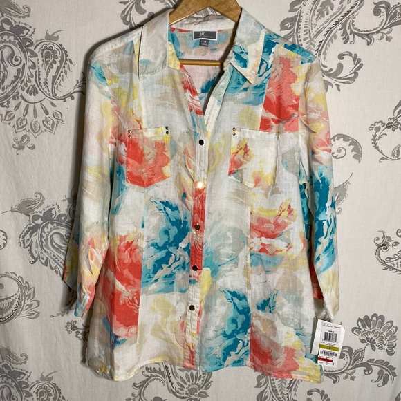 JM Collection | Tops | Jm Collection Linen Blouse Size 4 | Poshmark